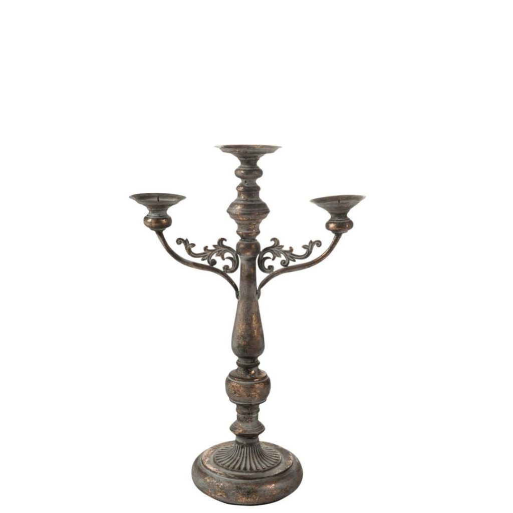 Candelabro Oro Envejecido 3 Brazos - Alquiler decoracion eventos